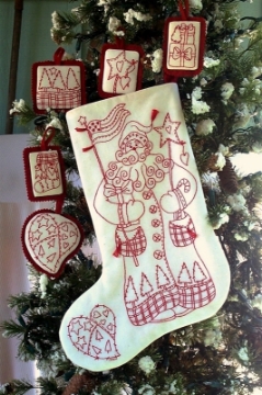 Nativity Pageant RedWork Stocking - Hand Embroidery Pattern - Shipped