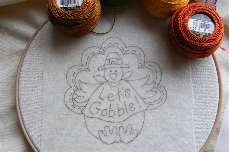 Let's Gobble Thanksgiving - Hand Embroidery Pattern - Download