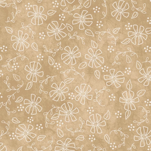 Sashed Flowers Tan Cotton Fabric