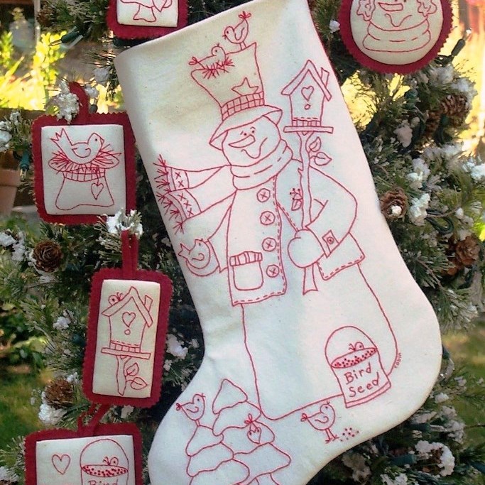 Woodland Snowman Stocking - Machine Embroidery Pattern - Shipped