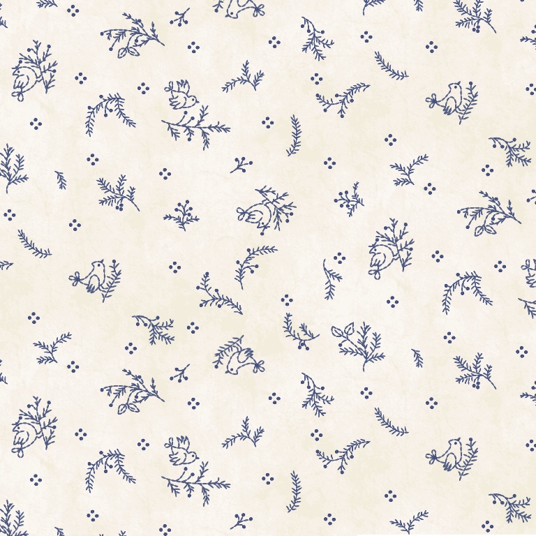Blue Sprigs on a Mottled Background of Cozy Fabric