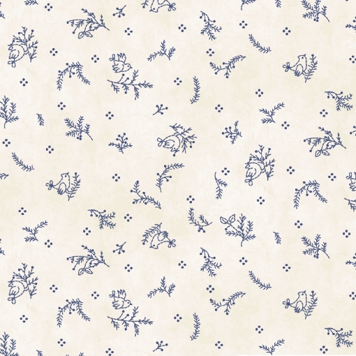 Blue Sprigs on a Mottled Background of Cozy Fabric