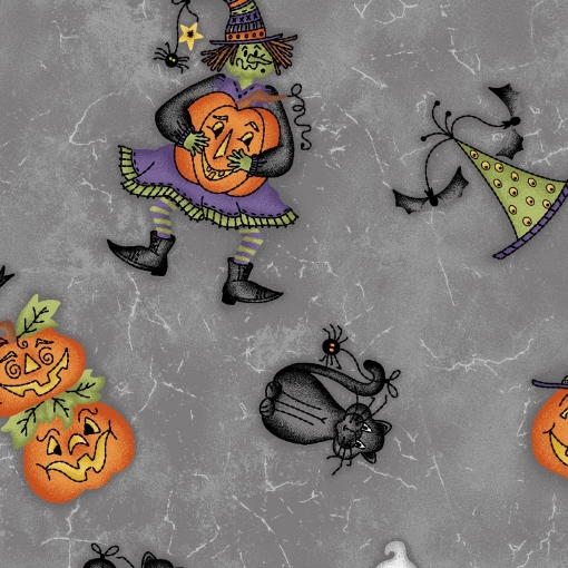Halloween Motifs Tossed on a Warm Tonal Gray Background