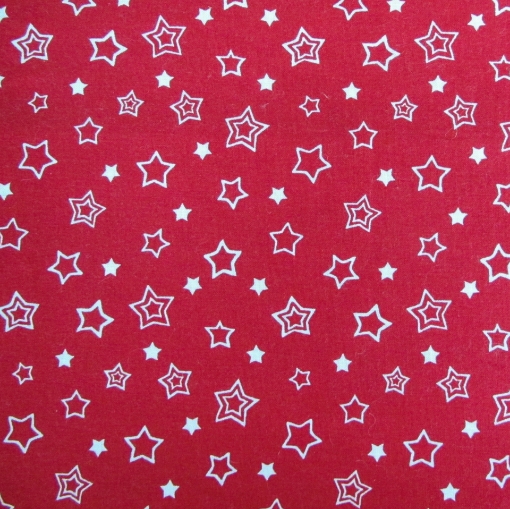 Red Background with Stars in Various Sizes Pattern Overall.