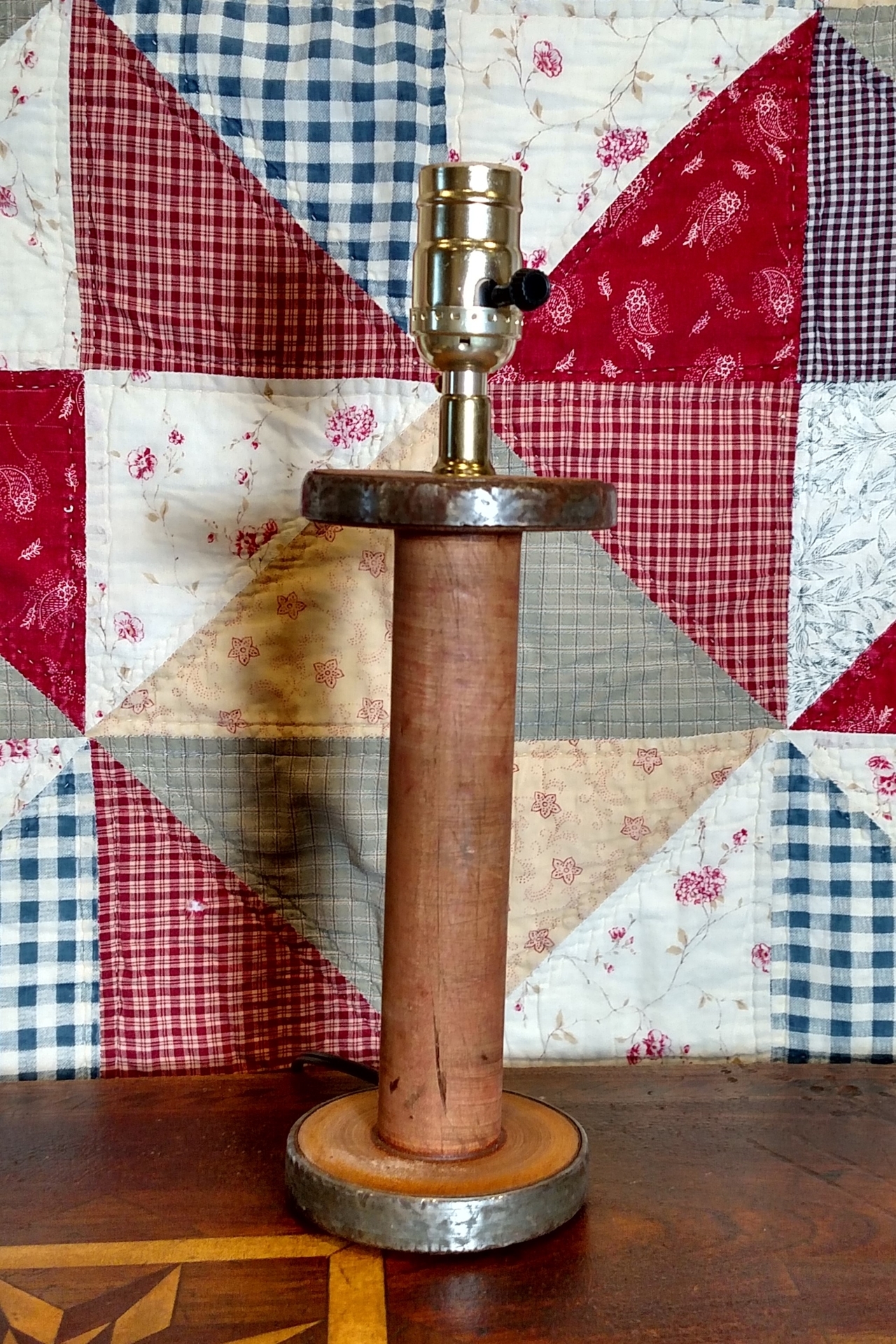 Cute Lamp made with a vintage wooden Bobbin with a metal rim around the ...