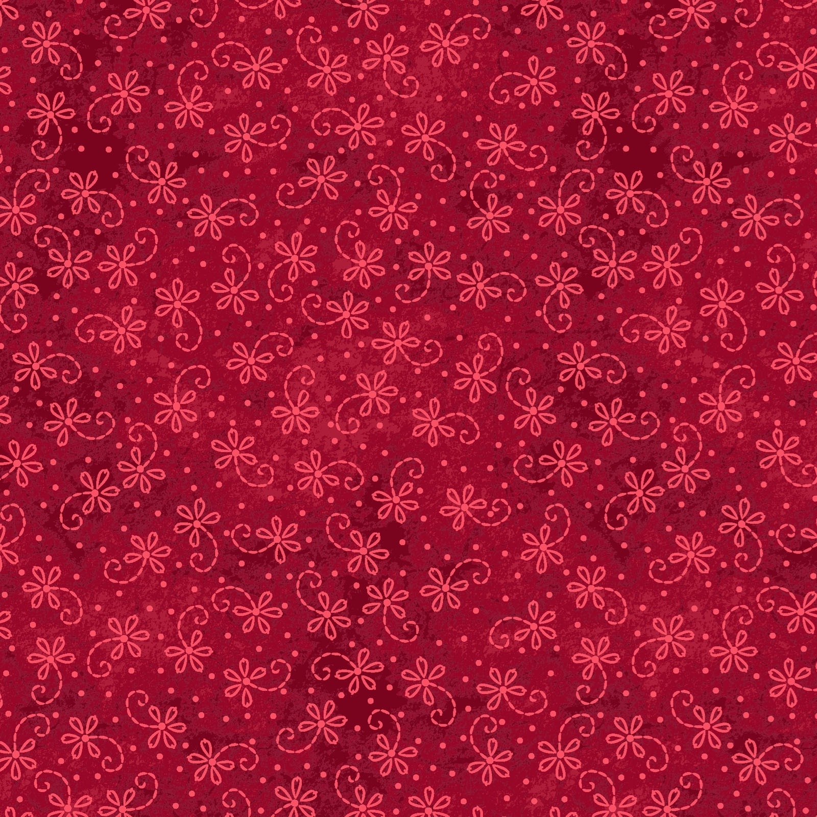 Red Lazy Daisy Twirl Fabric on Red