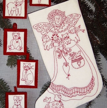 Nativity Pageant RedWork Stocking - Hand Embroidery Pattern - Shipped