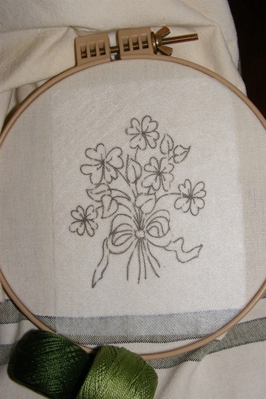 Shamrock Bouquet Tea Towel Hand Embroidery Downloadable Design