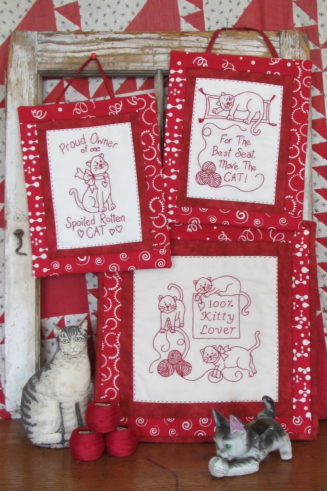 100% Kitty Lover RedWork - Hand Embroidery Pattern - Shipped