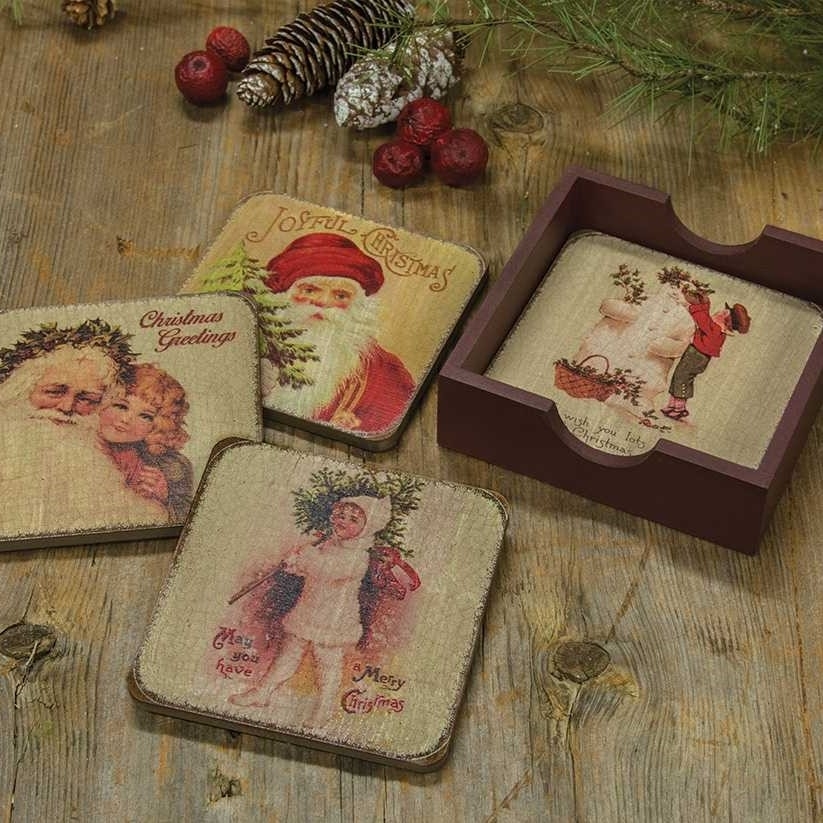 Vintage-style Holiday Coasters - assorted set of 4