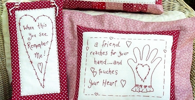 Friends Forever RedWork - Hand Embroidery Pattern - Shipped