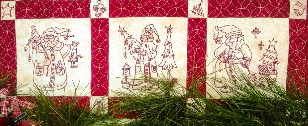 Here Comes Santa Redwork Quilt - Hand Embroidery Pattern - Download
