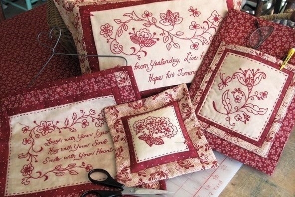 Floral Scroll RedWork Hand Embroidery Pattern Shipped