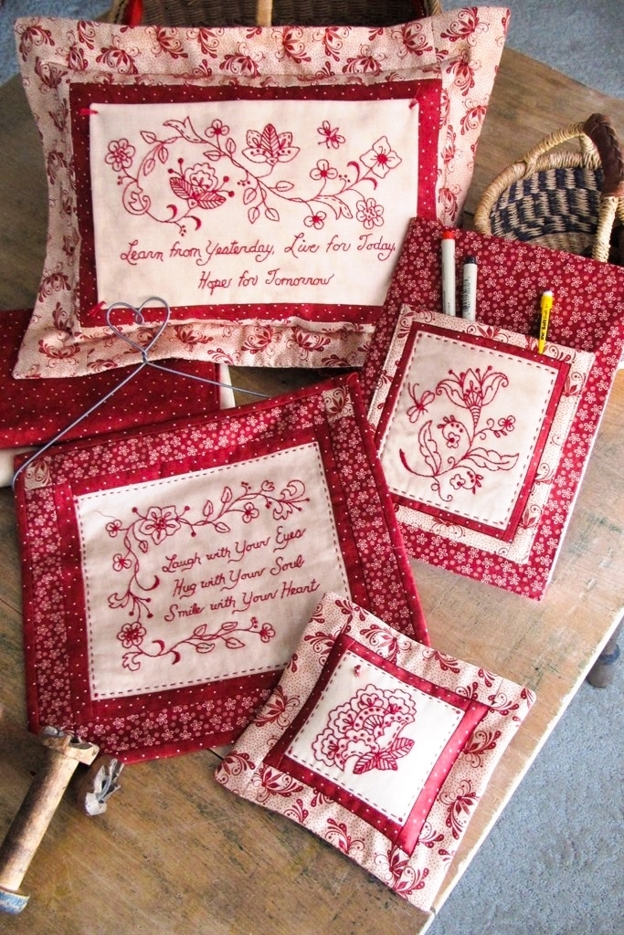 Floral Scroll RedWork Hand Embroidery Pattern Download