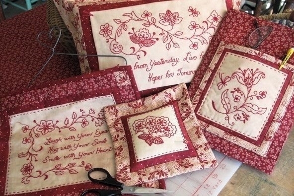 Floral Scroll RedWork Hand Embroidery Pattern Download