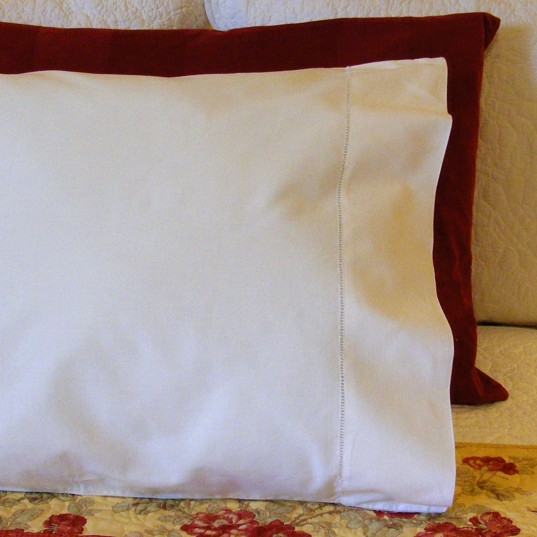 Blossoms & Ribbons RedWork Pillowcase - Hand Embroidery Pattern - Shipped
