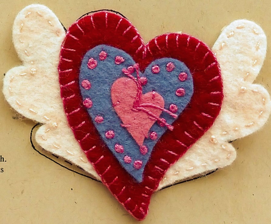 Winged Hearts - Wool Applique Pattern - Shipped
