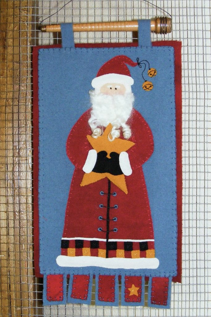 Folksie Santa and Star Hanging - Wool Applique Pattern - Shipped