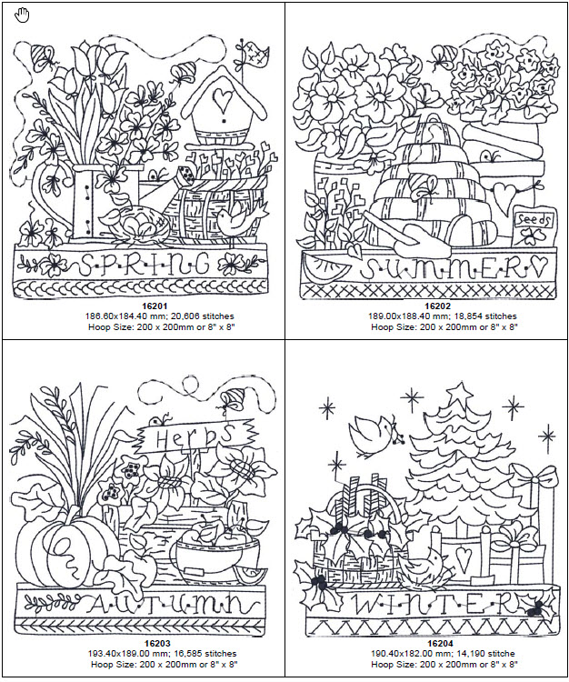 Four Seasons in the Garden - Machine Embroidery Pattern - Download