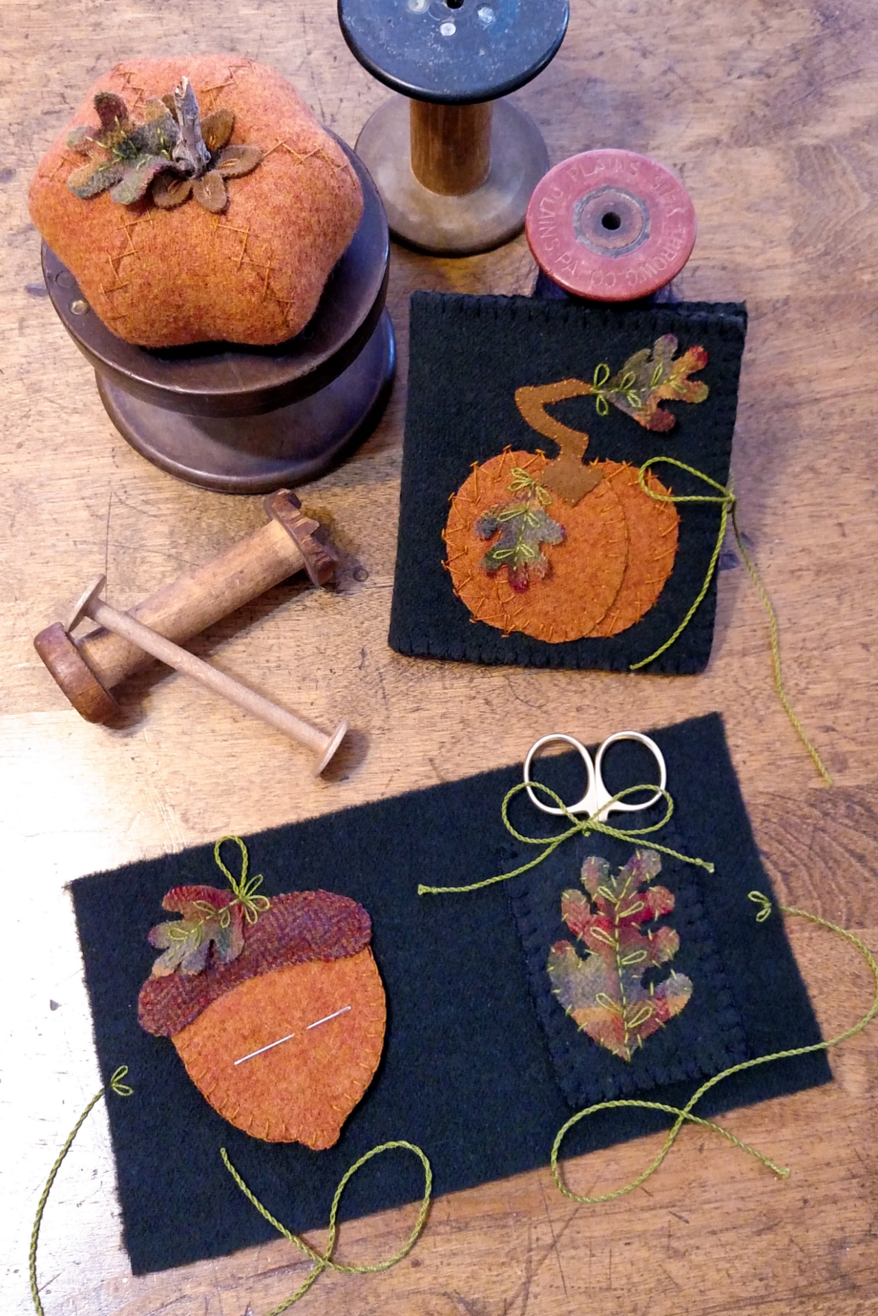 Harvest Pumpkin Sewing Set - Wool Applique Pattern - Shipped