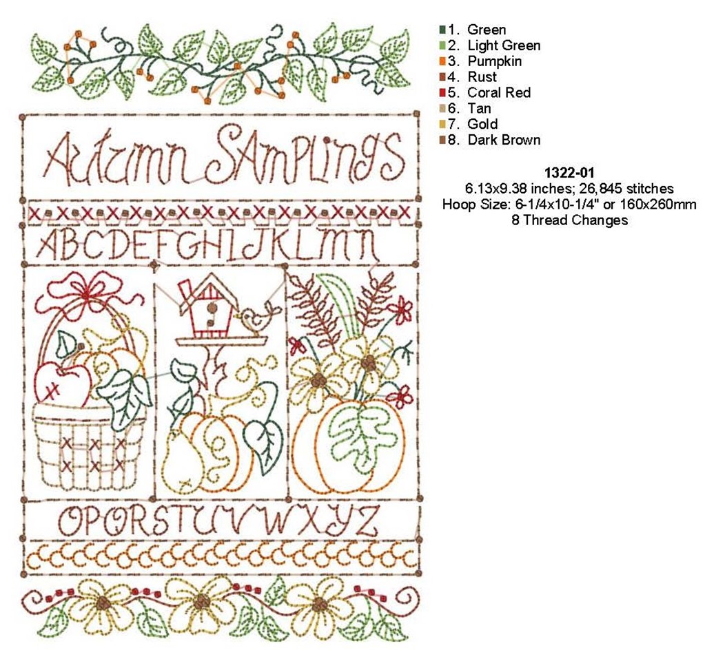 Autumn Samplings - Machine Embroidery Pattern - Download