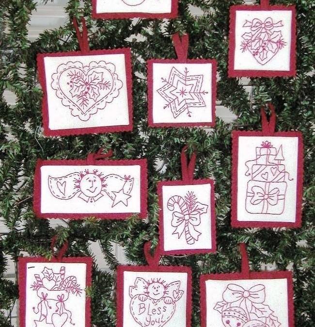 Traditional RedWork Ornaments - Machine Embroidery Pattern - Download