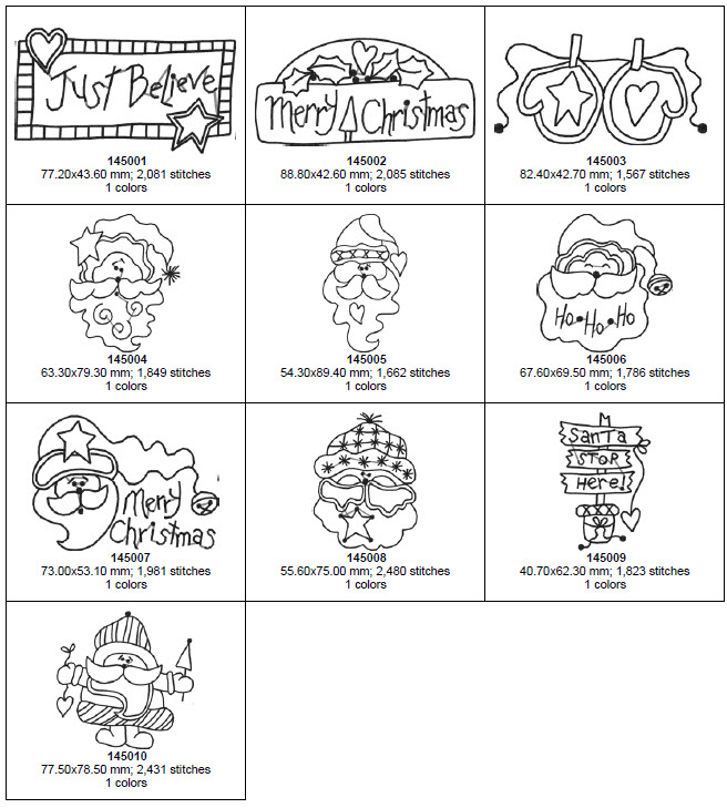 Santa RedWork - Set of 10 Ornaments - Machine Embroidery Pattern - Shipped