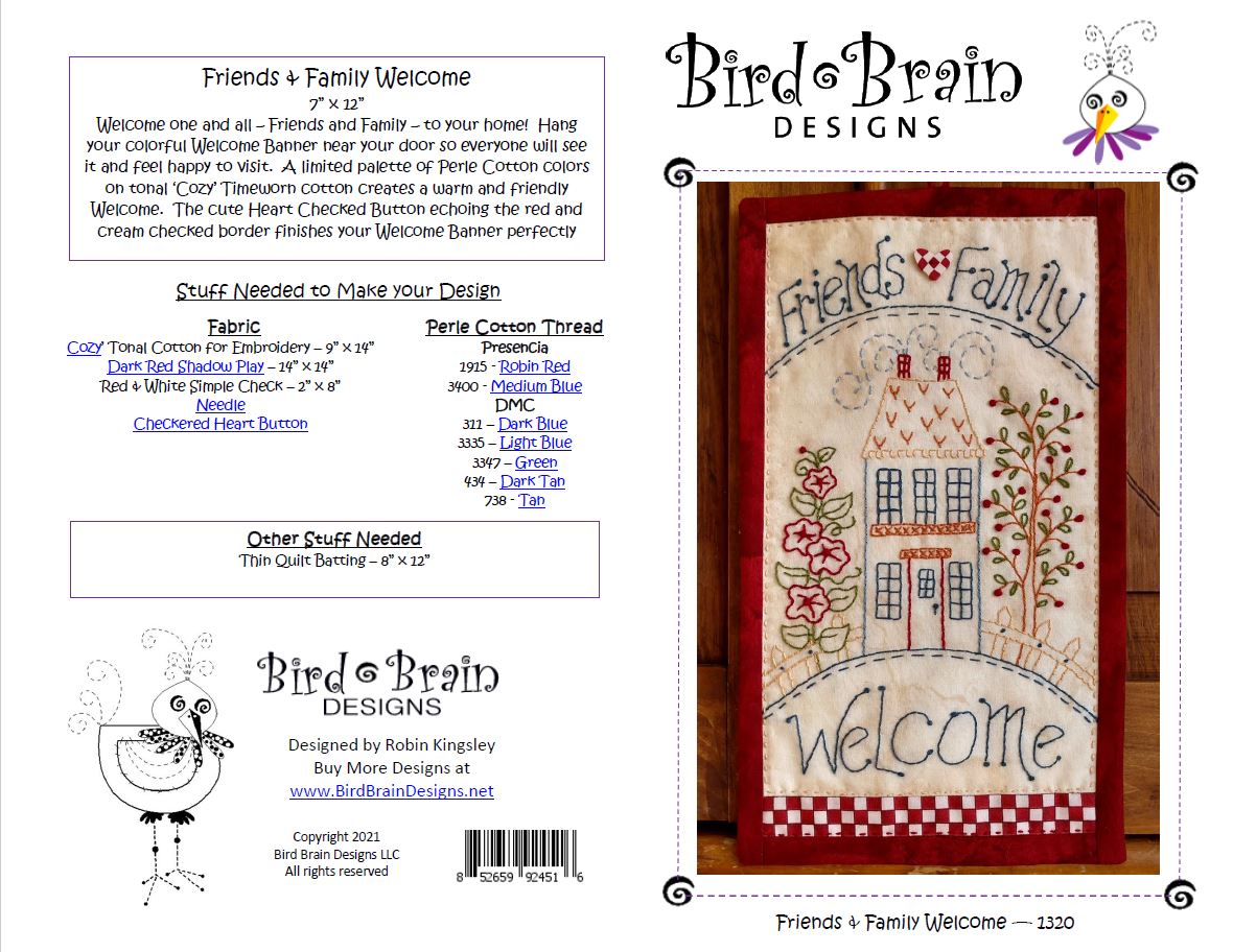 Friends & Family Welcome - Hand Embroidery Pattern - Shipped