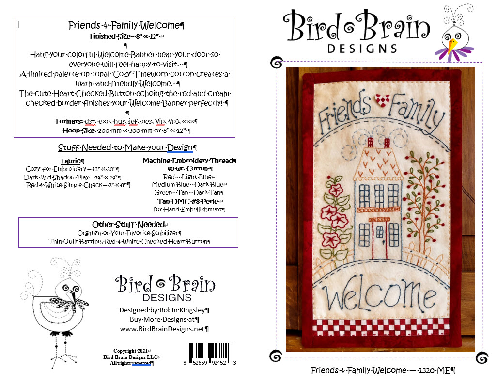 Friends & Family Welcome - Machine Embroidery Pattern - Download