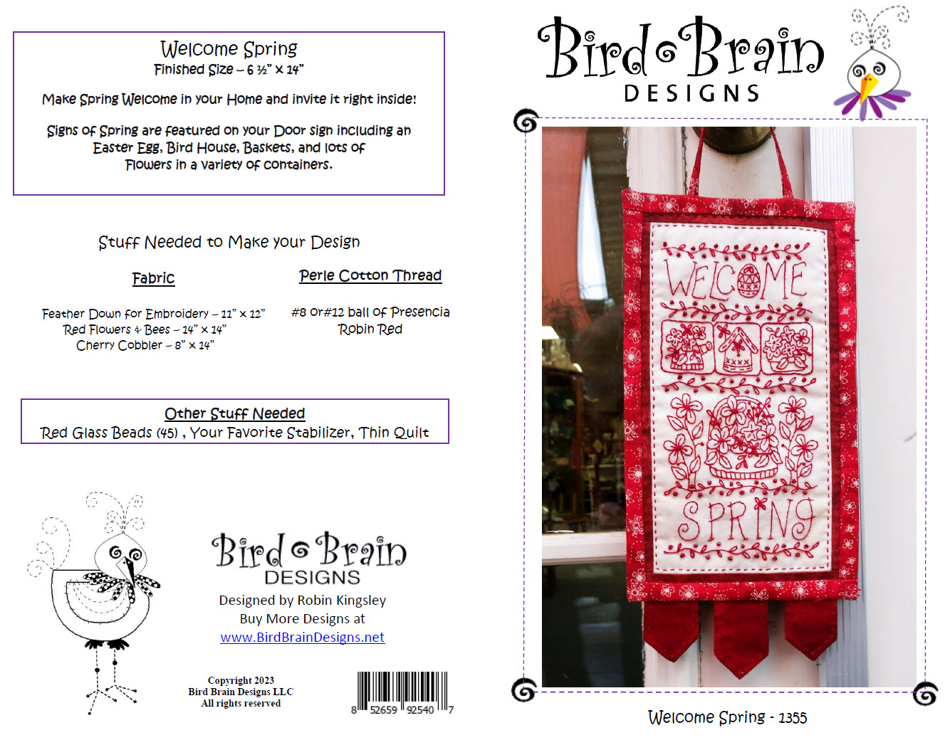 Welcome Spring Door Sign - Hand Embroidery Pattern - Shipped