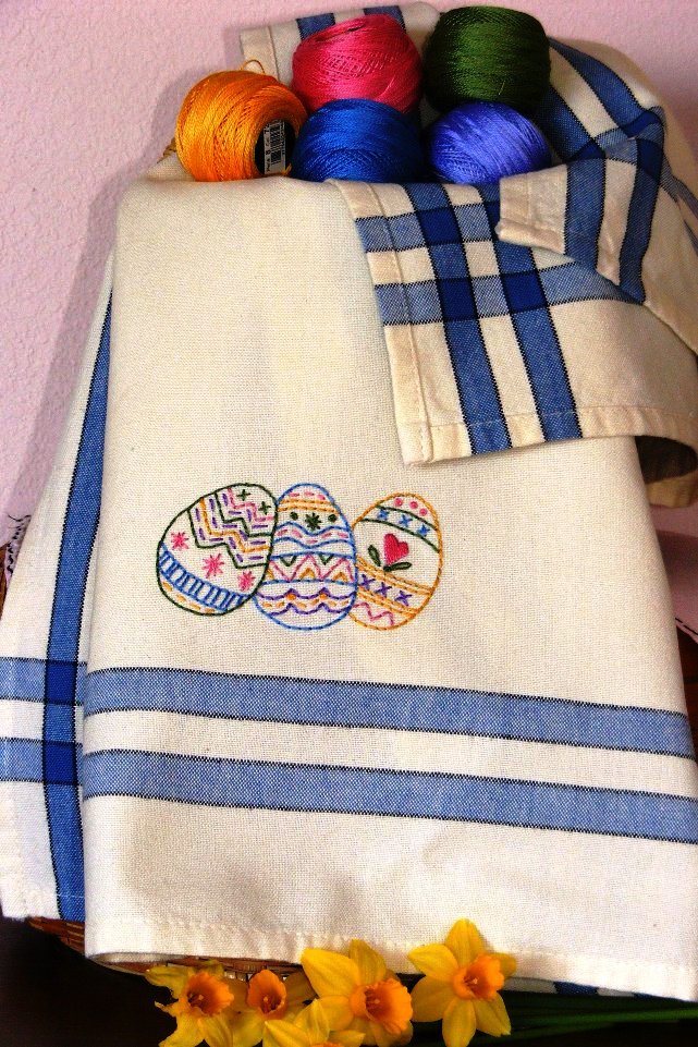 Easter Eggs Trio Tea Towel - Hand Embroidery Pattern - Download