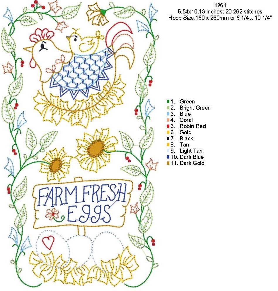 Farm Fresh Eggs - Machine Embroidery Pattern - Download
