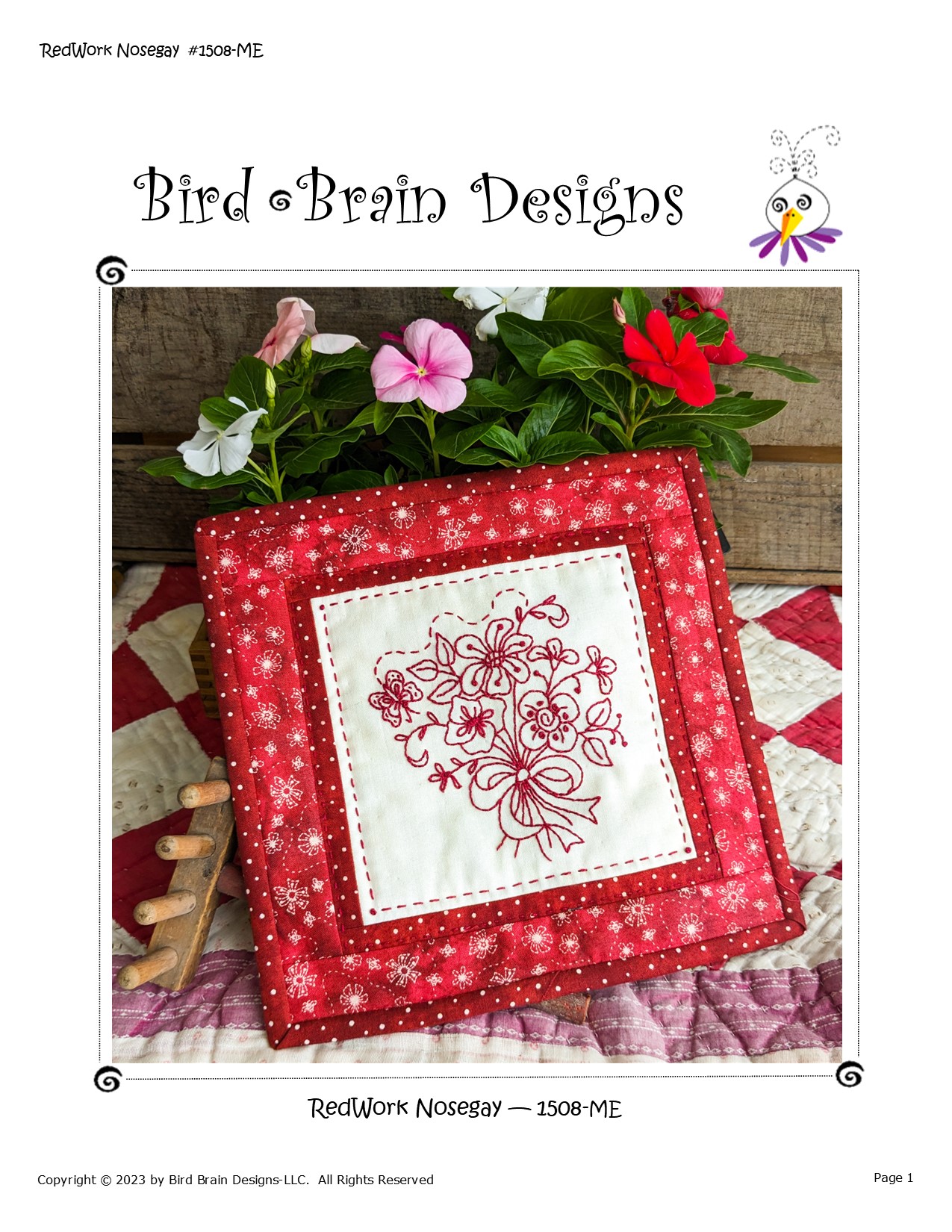 Redwork Nosegay Bouquet - Machine Embroidery Pattern - Download