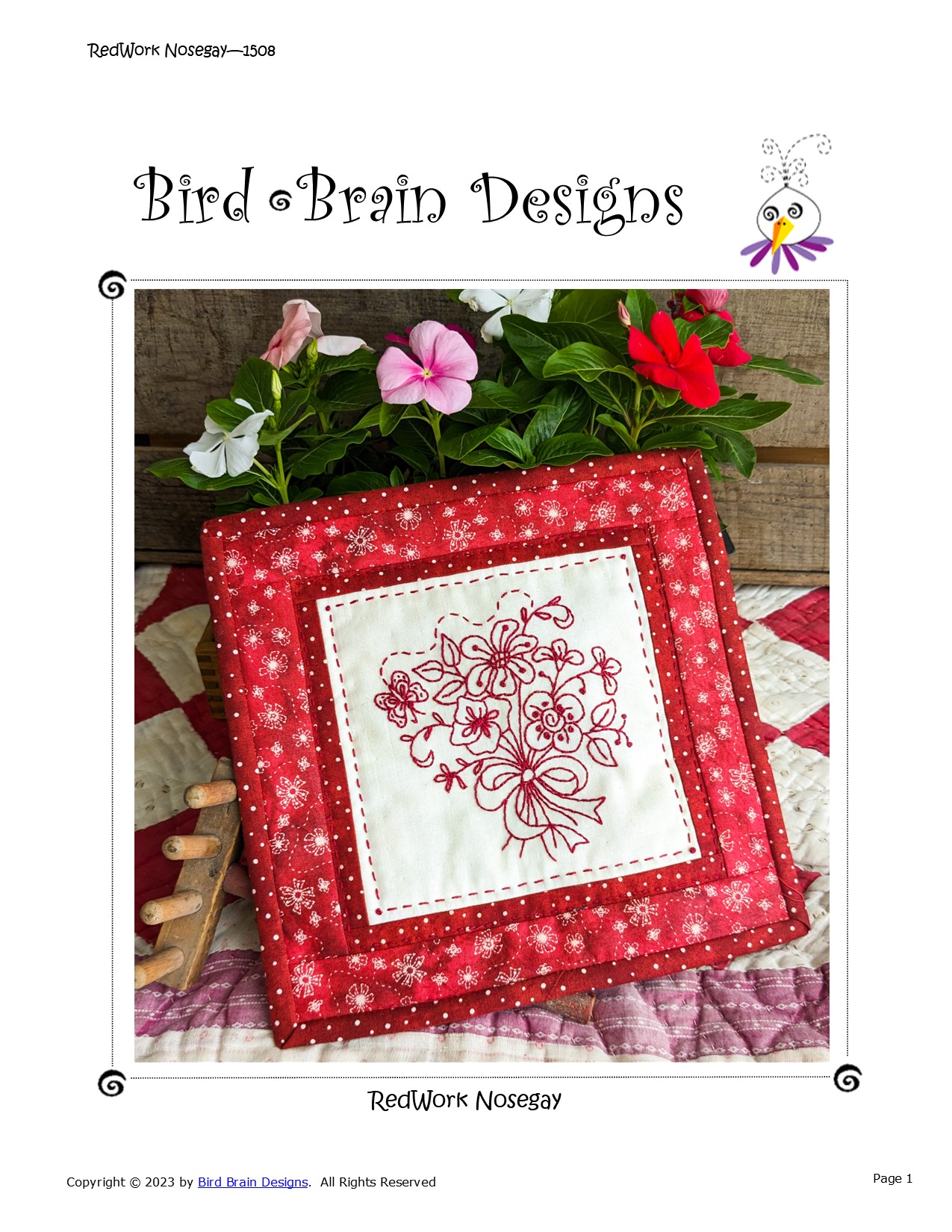 Redwork Nosegay Bouquet - Hand Embroidery Pattern - Download