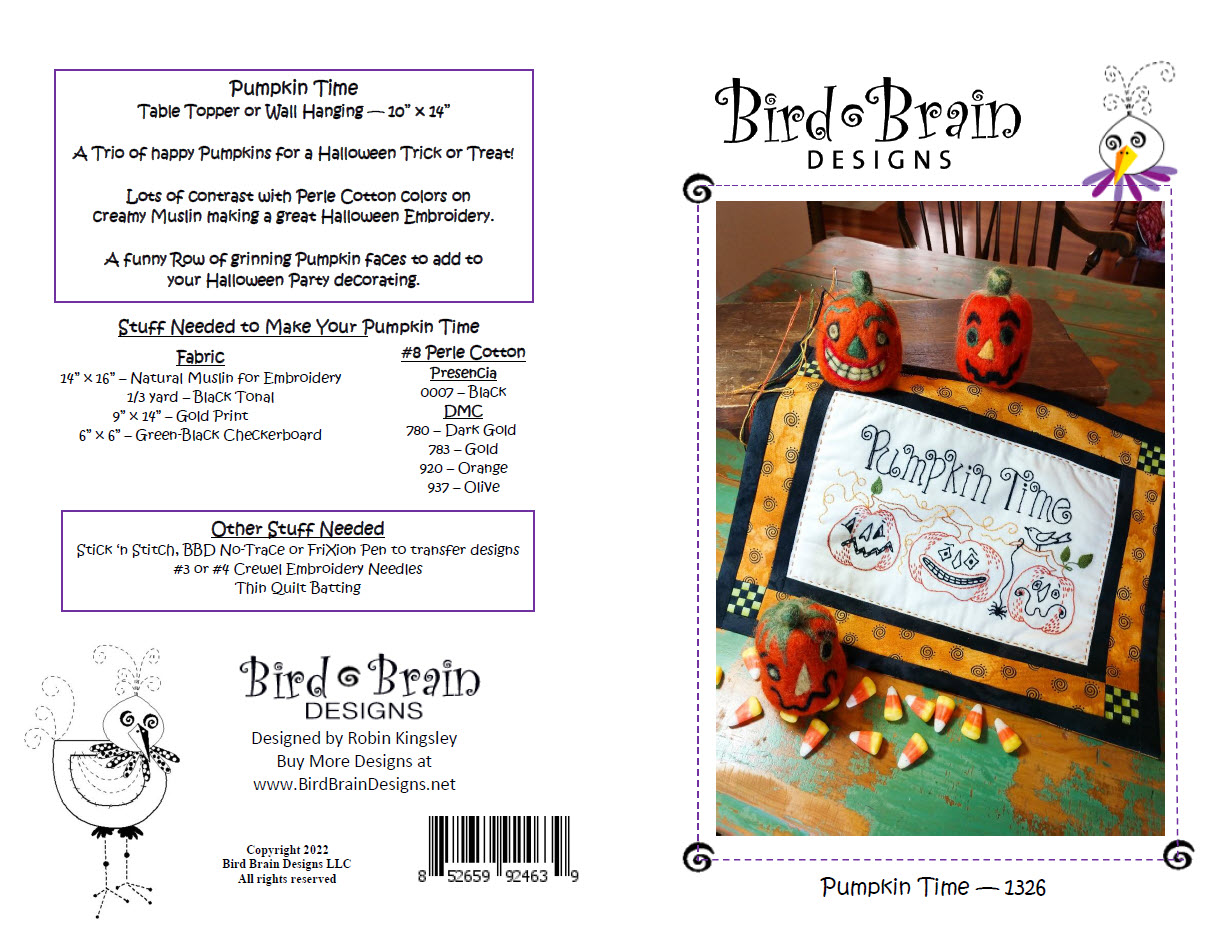 Pumpkin Time - Hand Embroidery Pattern - Shipped