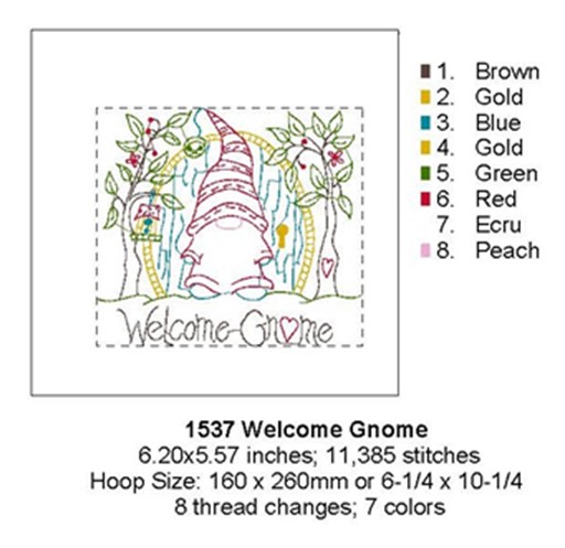 Welcome Gnome - Machine Embroidery Pattern - Shipped