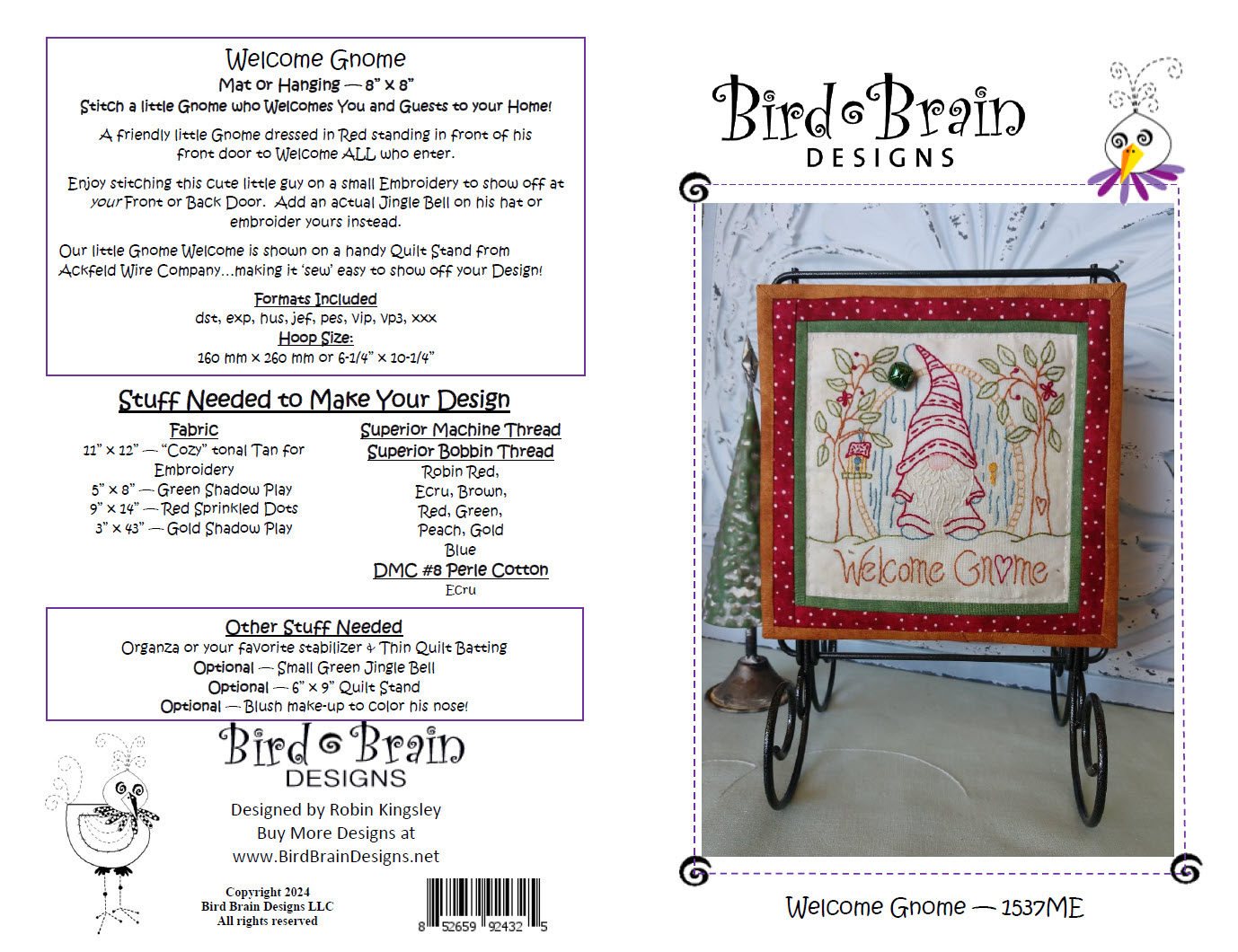 Welcome Gnome - Machine Embroidery Pattern - Shipped