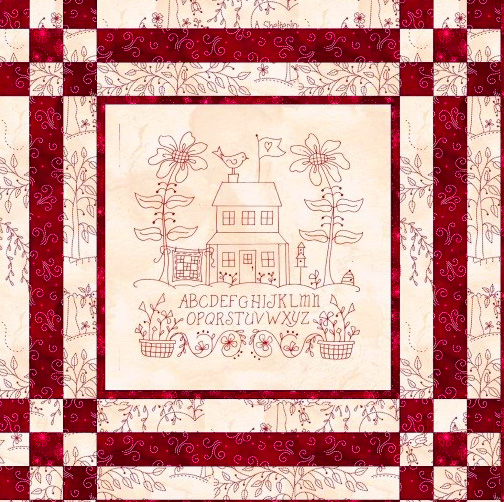 Home and Heart RedWork Quilt - Hand Embroidery Pattern - Download