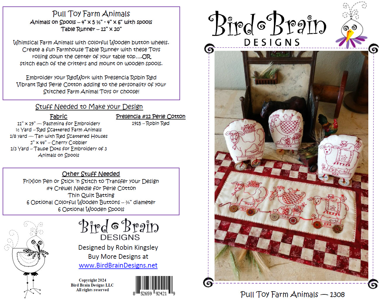 Pull Toy Farm Animals - Hand Embroidery Pattern - Shipped