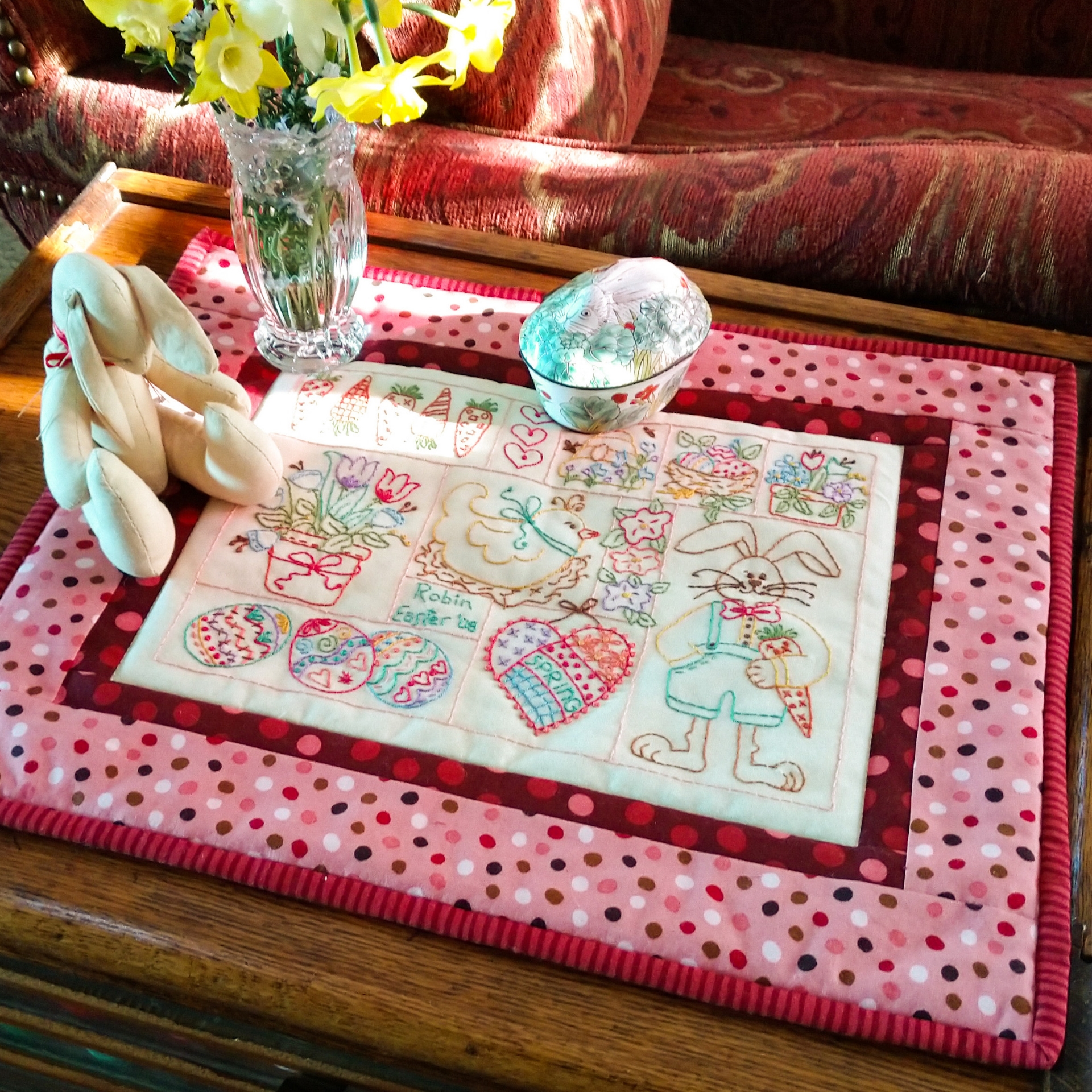 Colorful Embroidery Sampler Design for Spring or Easter