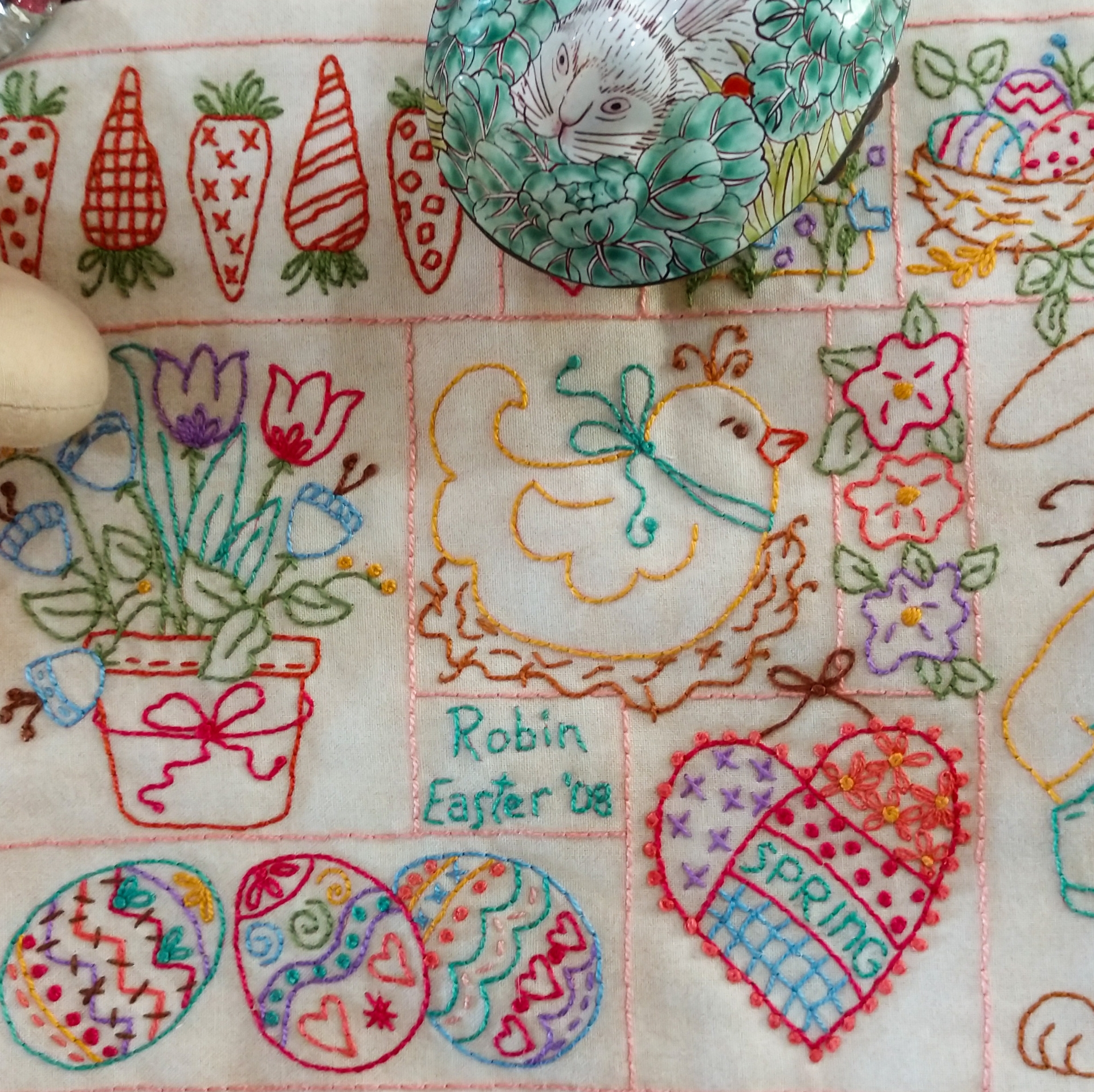 Colorful Embroidery Sampler Design for Spring or Easter