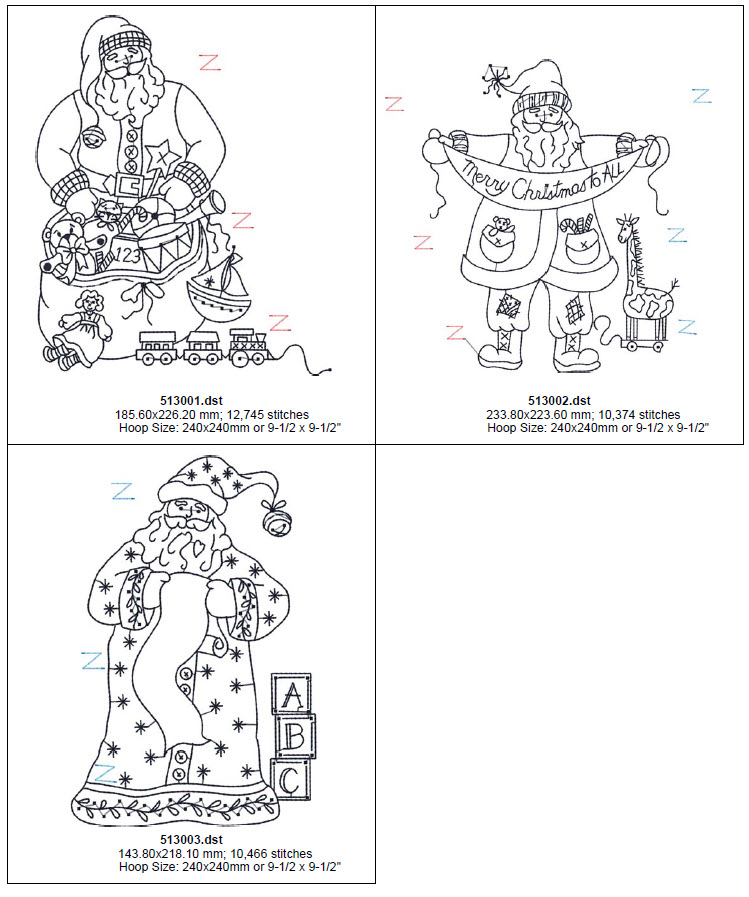 Santa Portrait Trio - Machine Embroidery Pattern - Download