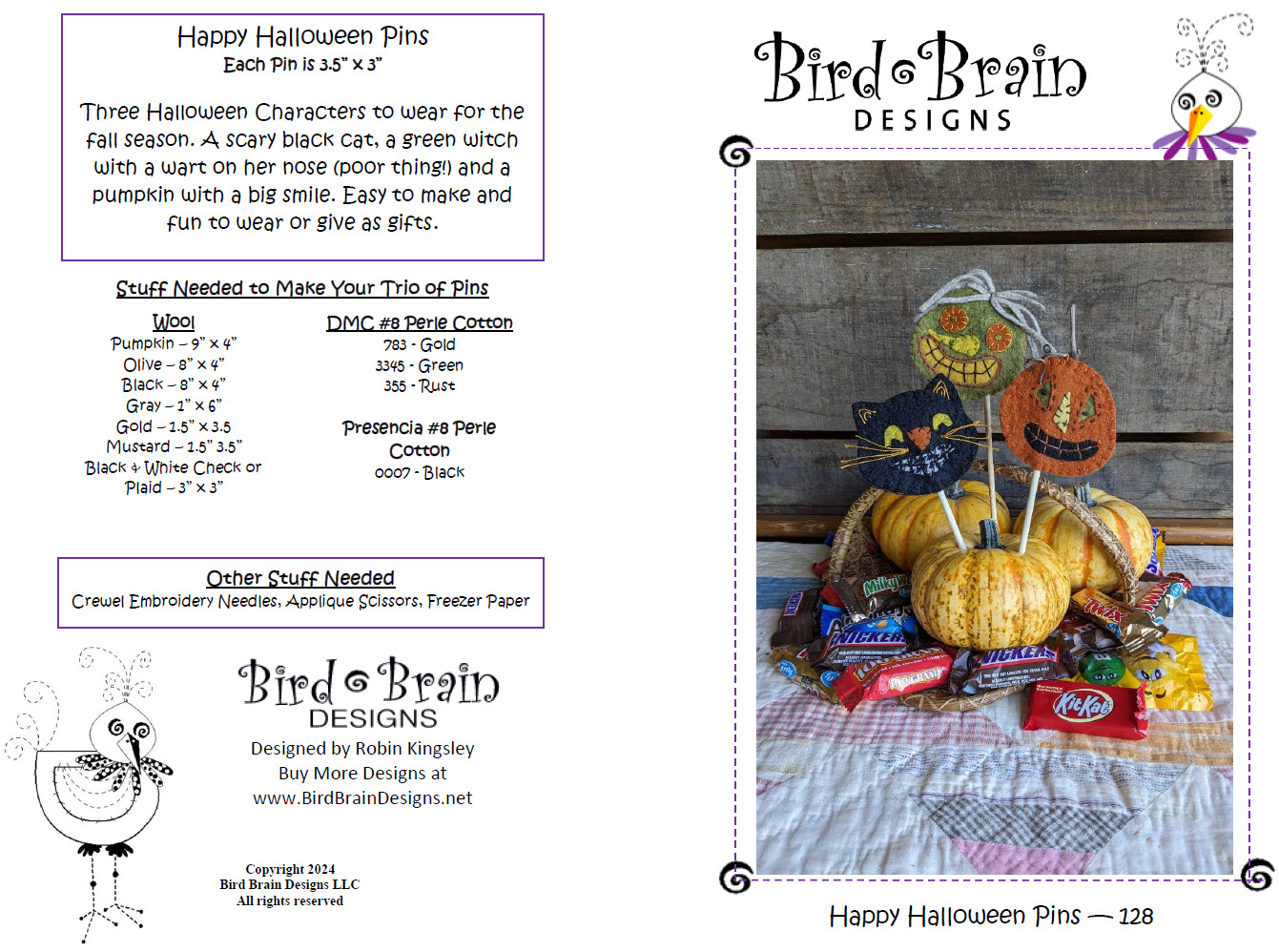 Happy Halloween Pins - Wool Applique Pattern - Shipped