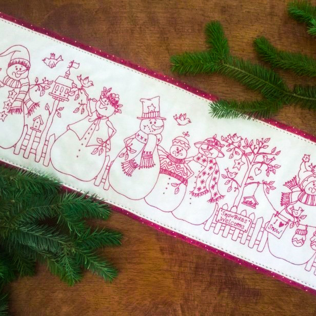 Yard of Snowmen - Hand Embroidery Complete Kit - Red