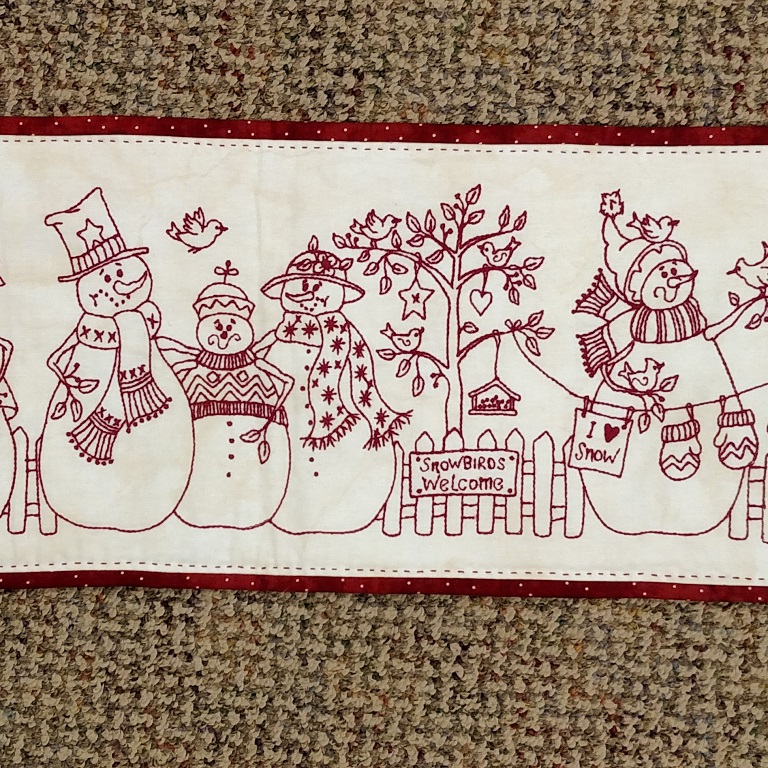 Yard of Snowmen - Hand Embroidery Complete Kit - Red
