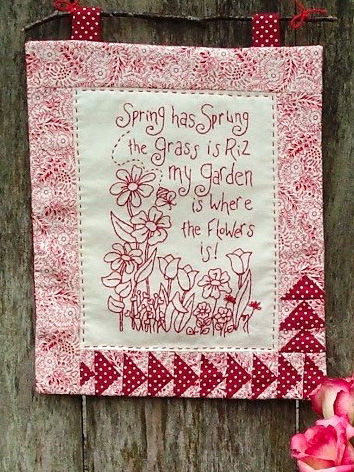 Spring Garden RedWork - Machine Embroidery Pattern - Shipped