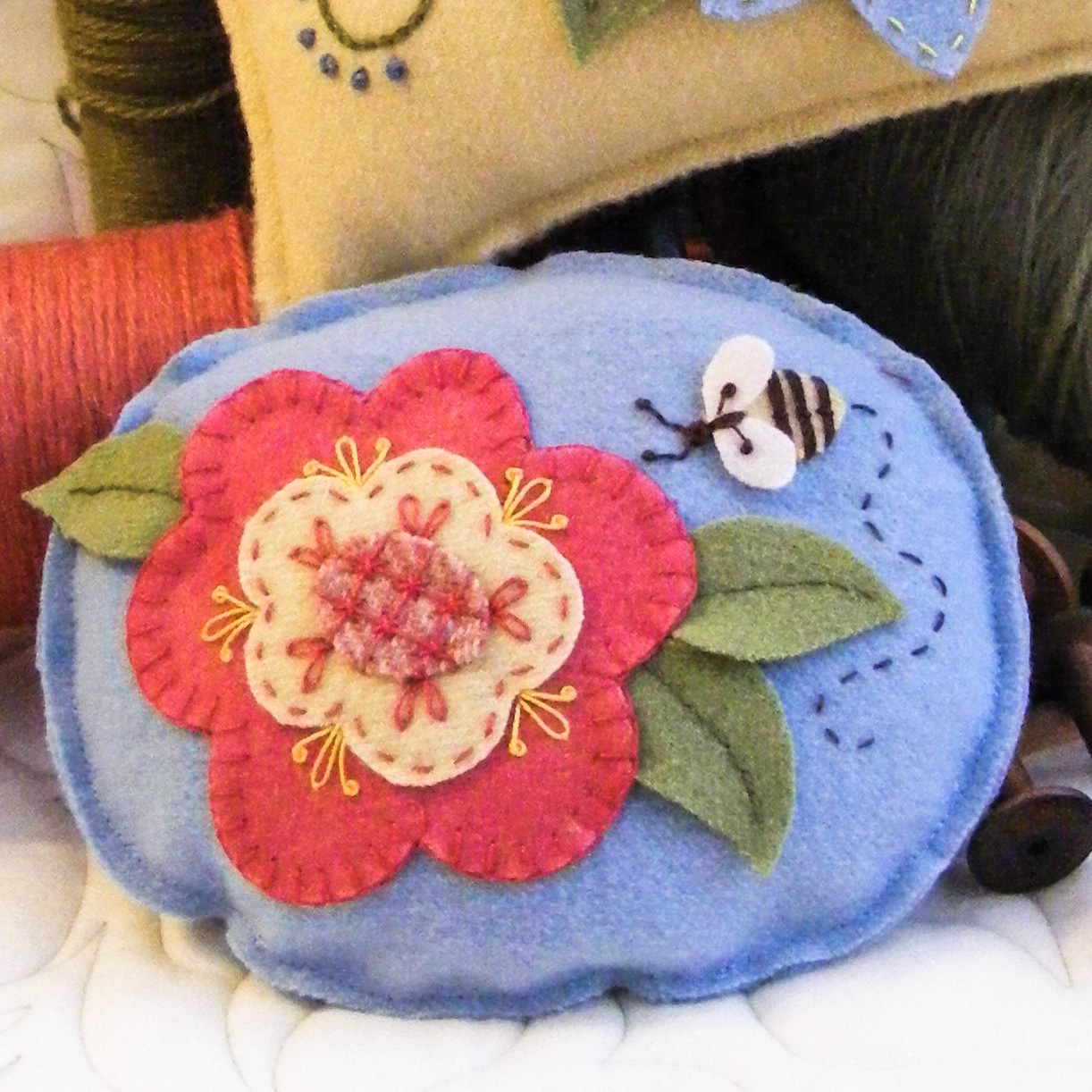 Big Flower Pin Cushion - Wool Applique Complete Kit