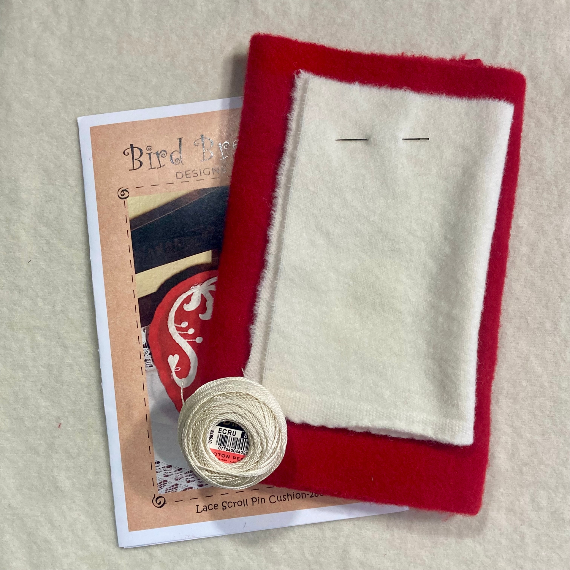 Lace Scroll Pin Cushion - Wool Applique Complete Kit