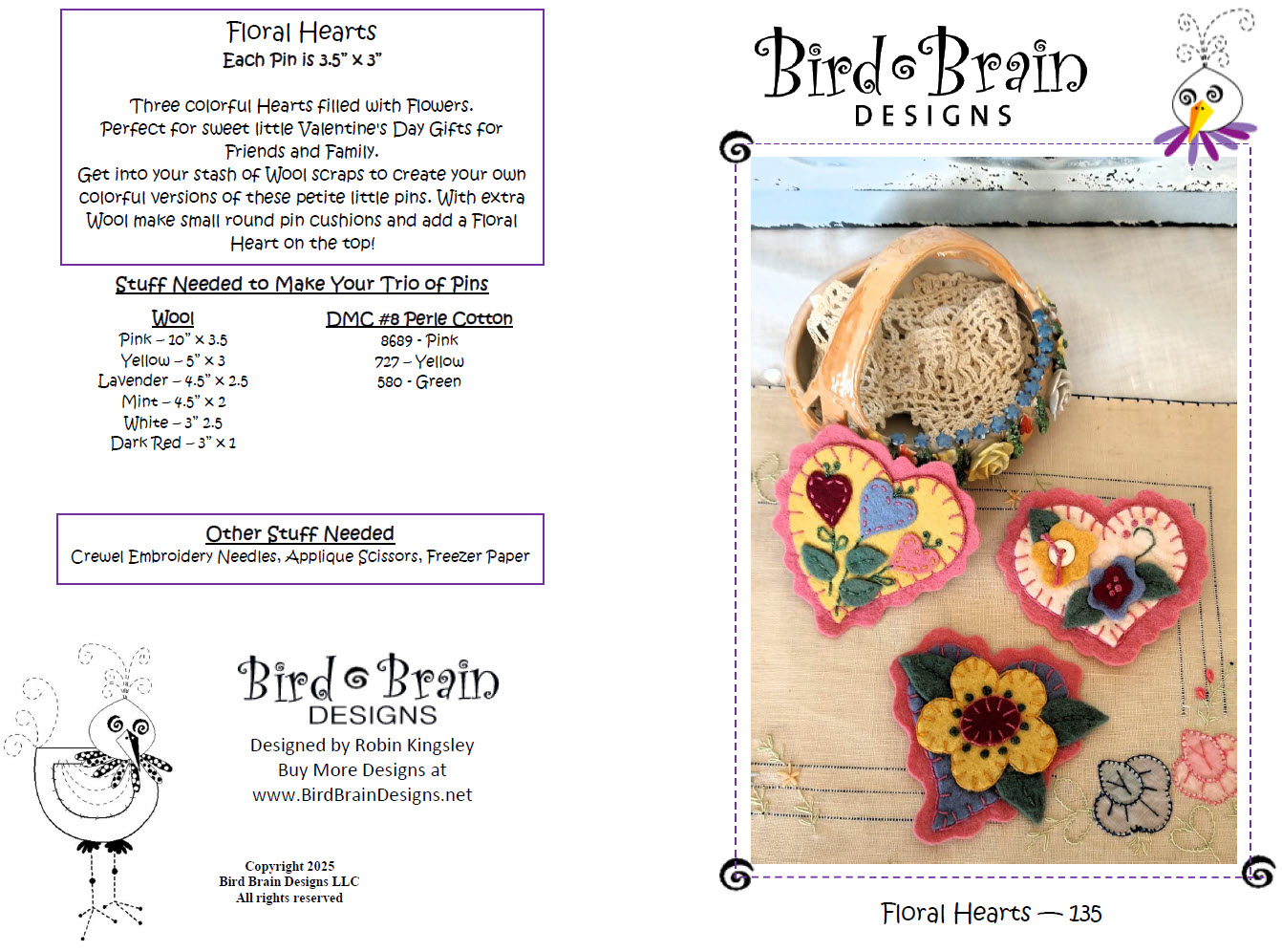 Floral Hearts - Wool Applique Complete Kit