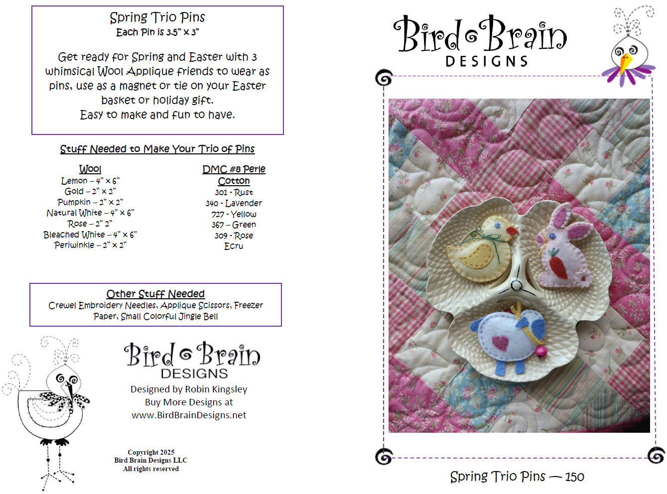 Spring Trio - Wool Applique Pattern - Download